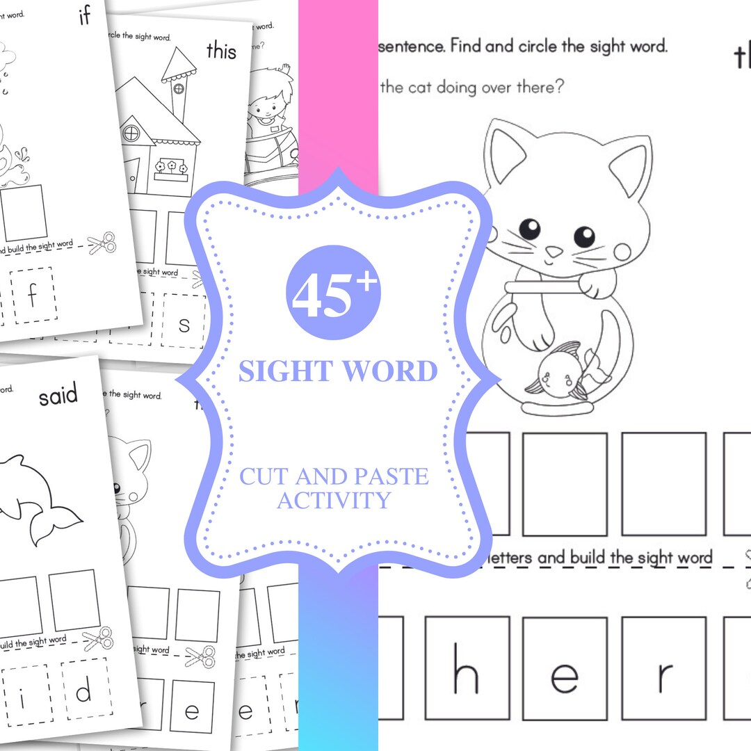 Sight Word Cut and Paste Activity, 50 Fry Sight Word Worksheets for ...