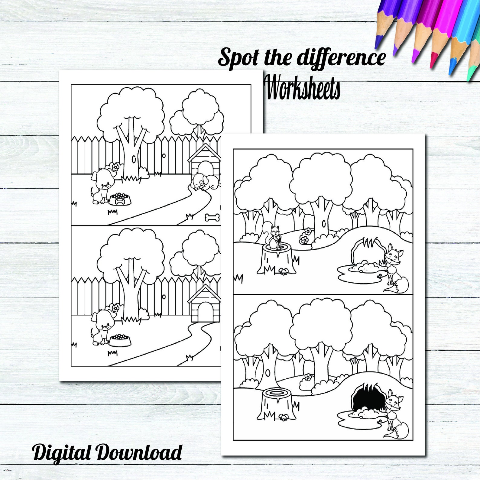 Spot the Difference Coloring Printable Pages for Children - Etsy