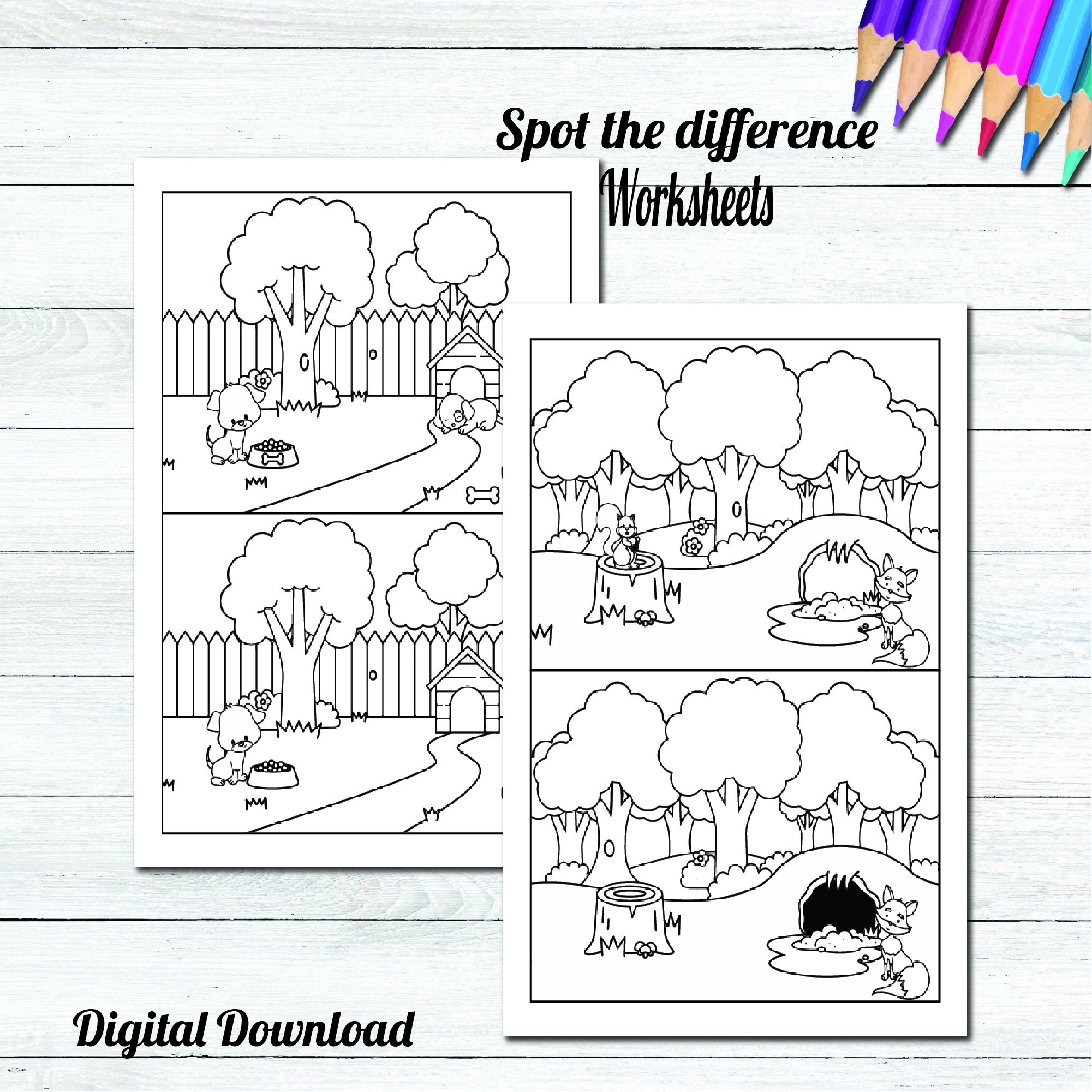 Spot the Difference Coloring Printable Pages for Children - Etsy