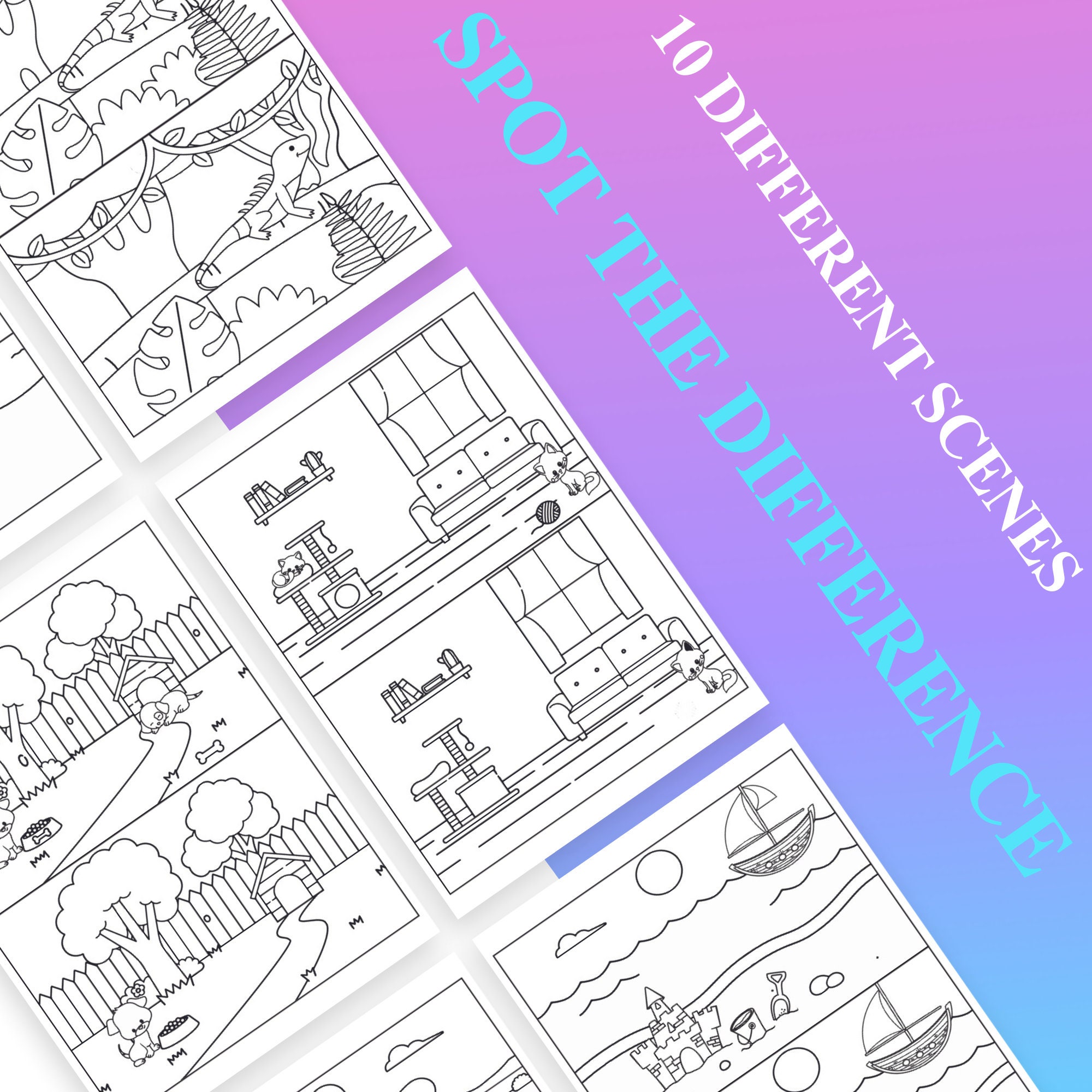 Spot the Difference Coloring Printable Pages for Children - Etsy