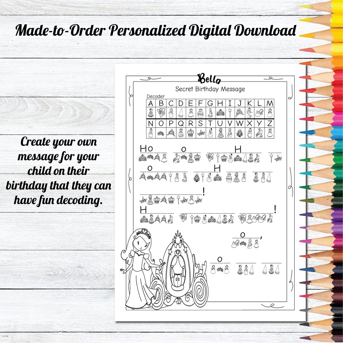 Personalized Princess Themed Birthday Message Decoder for - Etsy