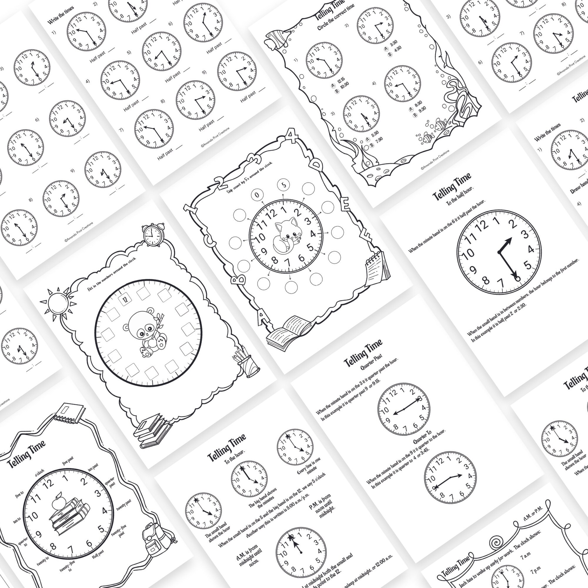 Telling Time to the Half Hour Worksheets / Clock Practice for Kids ...