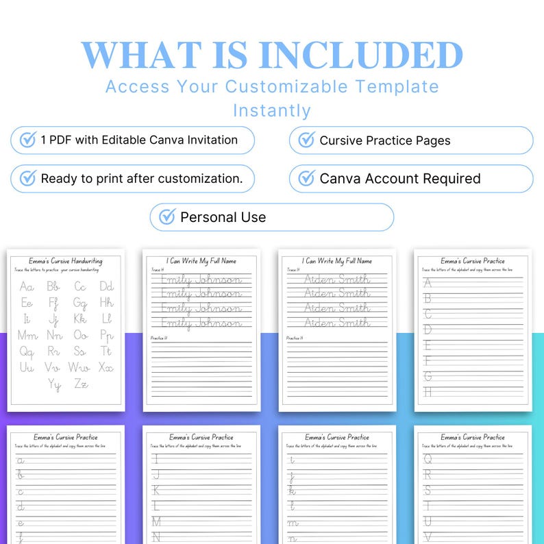 Editable Canva Cursive Worksheets - Personalized Name & Letter Tracing ...