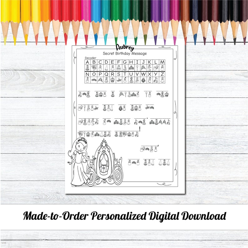 Personalized Princess Themed Birthday Message Decoder for - Etsy