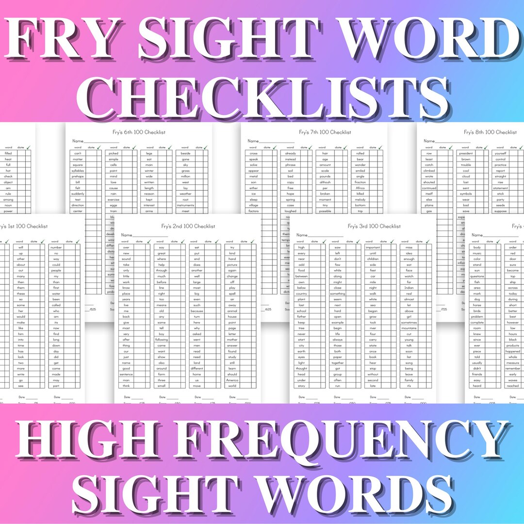 10 Fry Sight Word Checklists / 1,000 High Frequency Sight Words ...