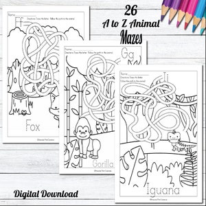 Alphabet Animal Mazes Activity Pages for Kids Kids Maze - Etsy
