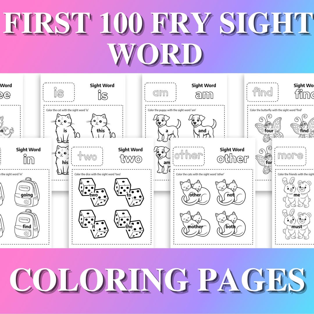 100 Fry Sight Word Coloring Pages | Preschool Kindergarten Printable ...