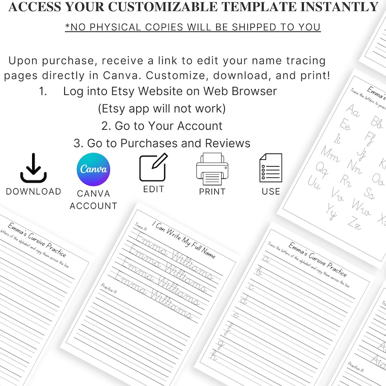 Editable Canva Cursive Name Tracing Worksheets, Personalized Alphabet ...