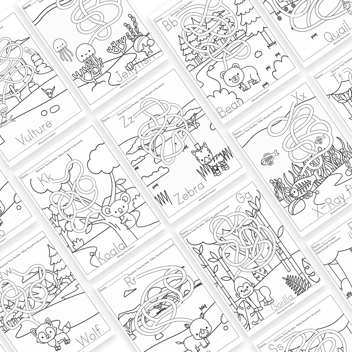 Alphabet Animal Mazes Activity Pages for Kids, Kids Maze Printable - Etsy