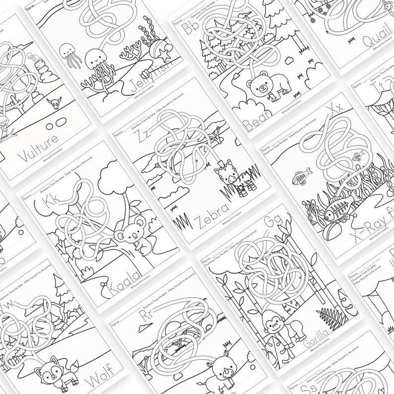 Alphabet Animal Mazes Activity Pages for Kids, Kids Maze Printable - Etsy