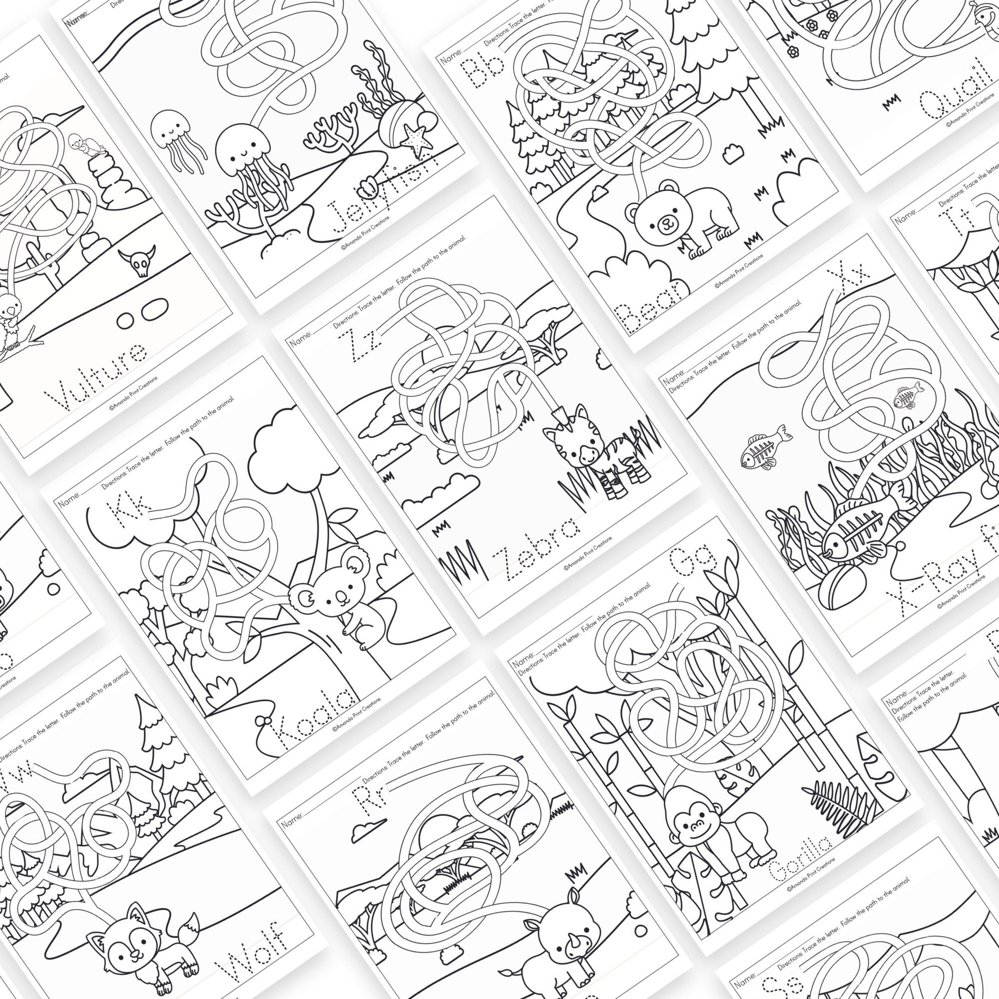 Alphabet Animal Mazes Activity Pages for Kids, Kids Maze Printable - Etsy