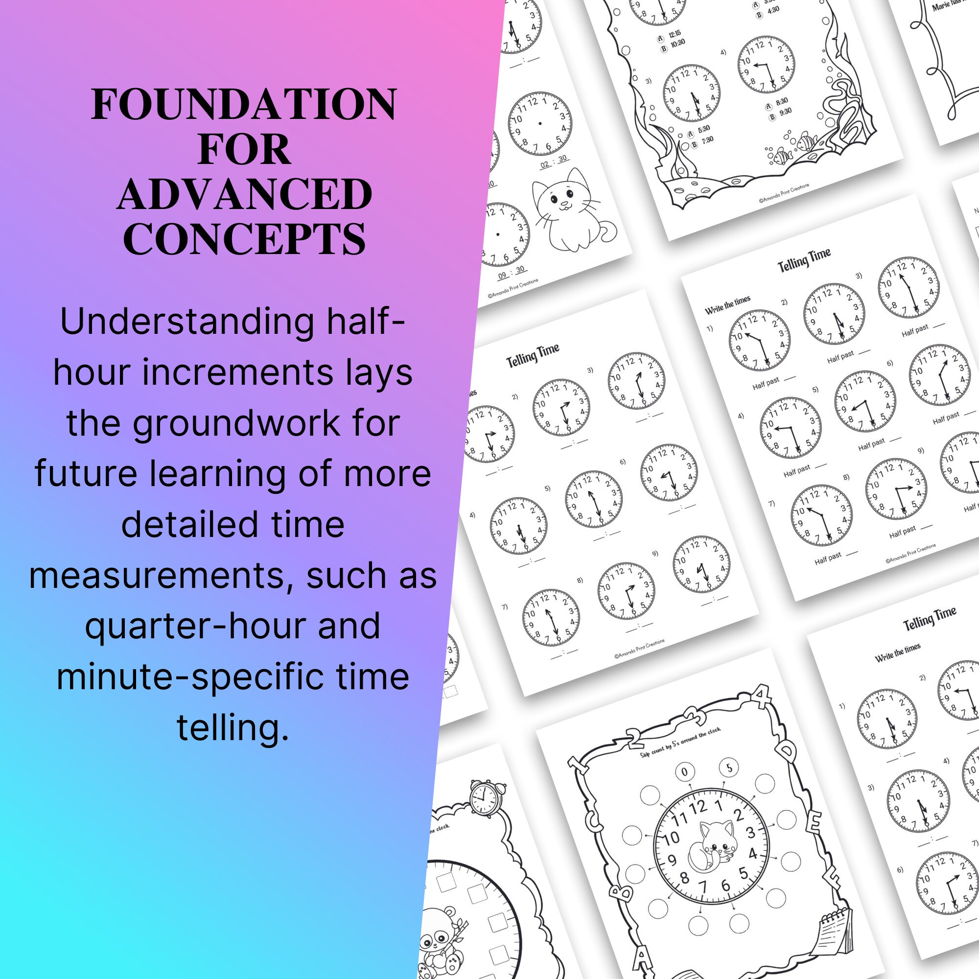 Telling Time to the Half Hour Worksheets / Clock Practice for Kids ...
