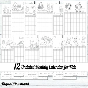 Undated Monthly Calendar for Kids, Calendar Practice for Kids, Undated ...