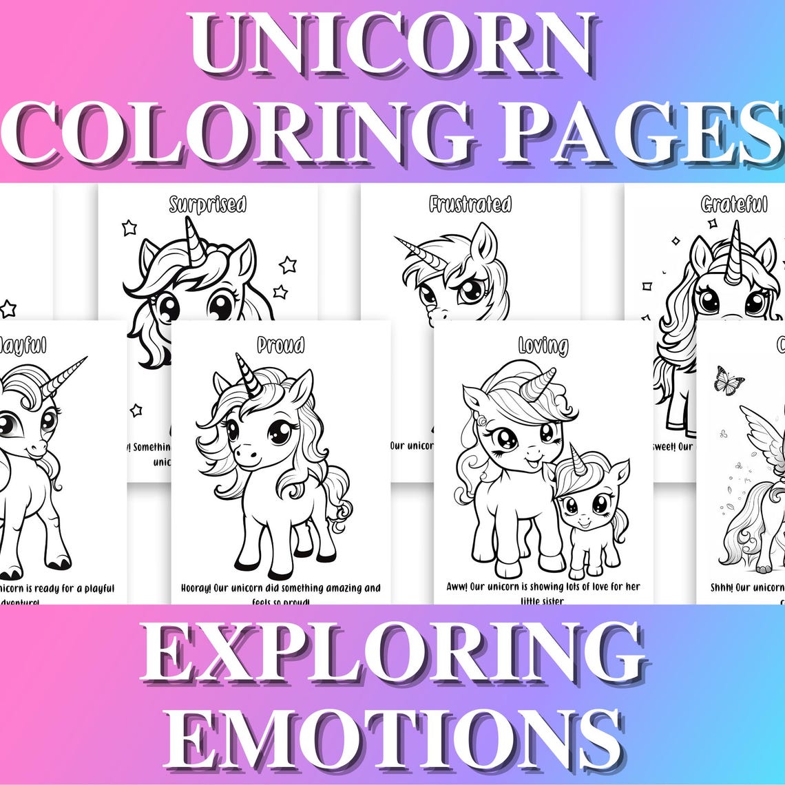 Magical Unicorns Rainbow of Emotions; Fun Coloring Pages for Little ...
