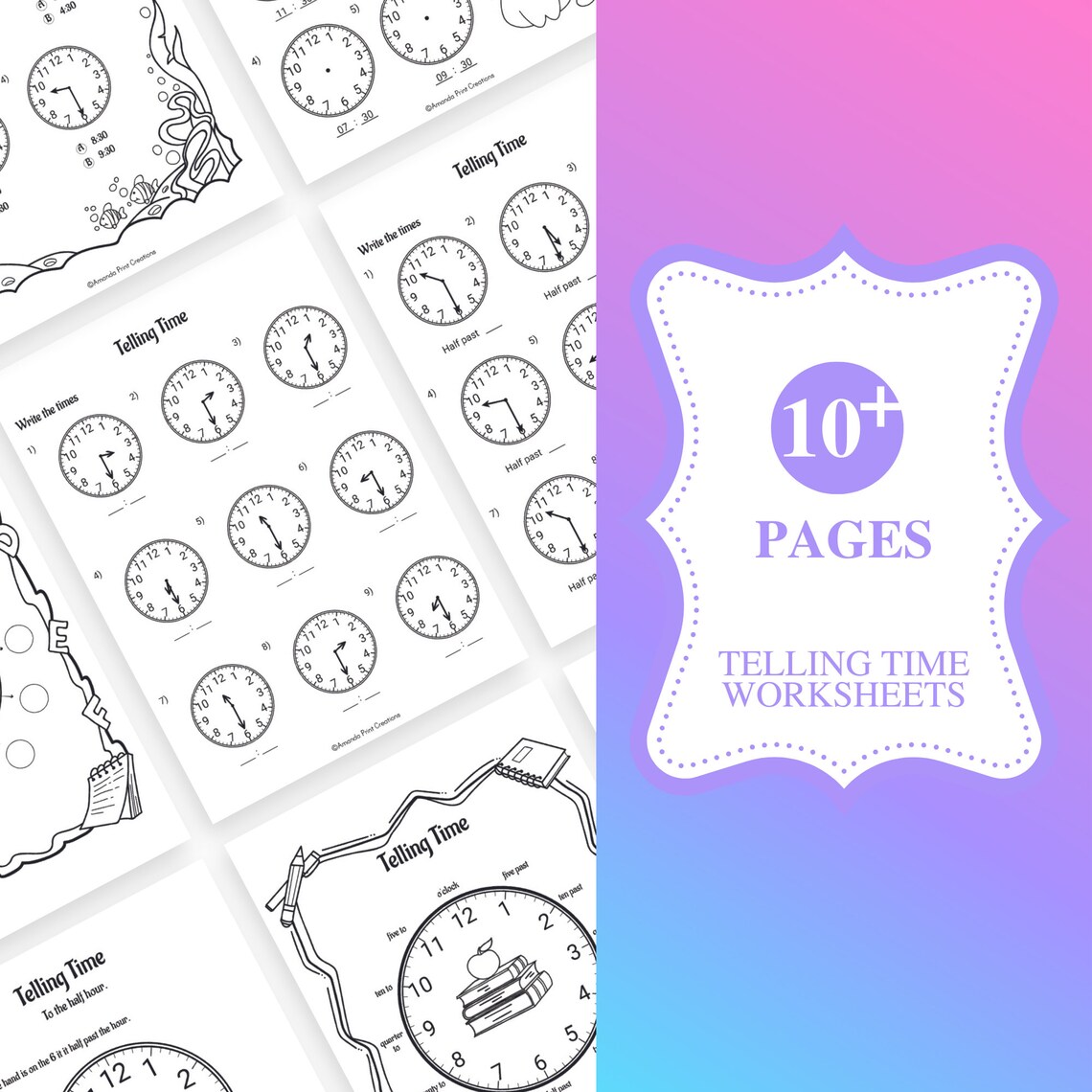 Telling Time to the Half Hour Worksheets / Clock Practice for Kids ...