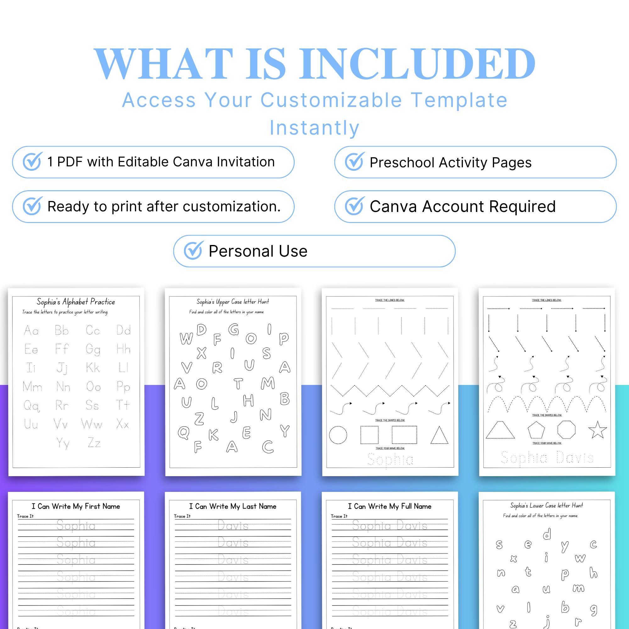 Editable Canva Name Tracing Worksheet, Personalized Preschool Writing ...