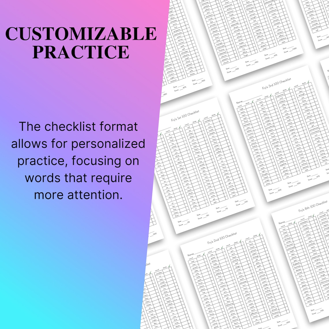 10 Fry Sight Word Checklists / 1,000 High Frequency Sight Words ...