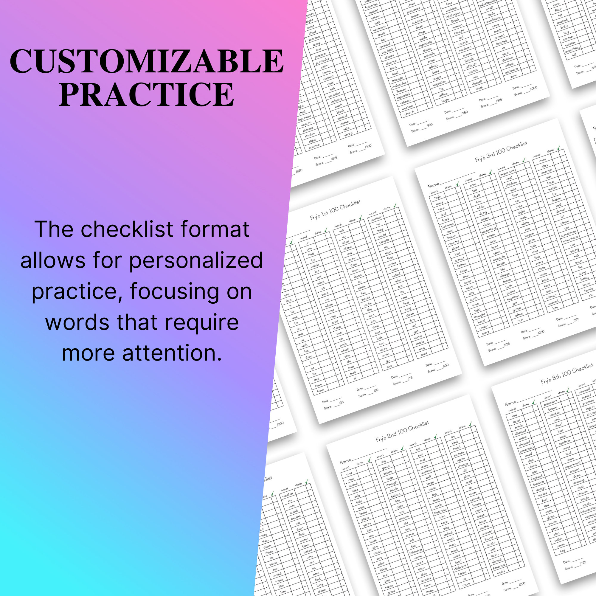 10 Fry Sight Word Checklists / 1,000 High Frequency Sight Words ...