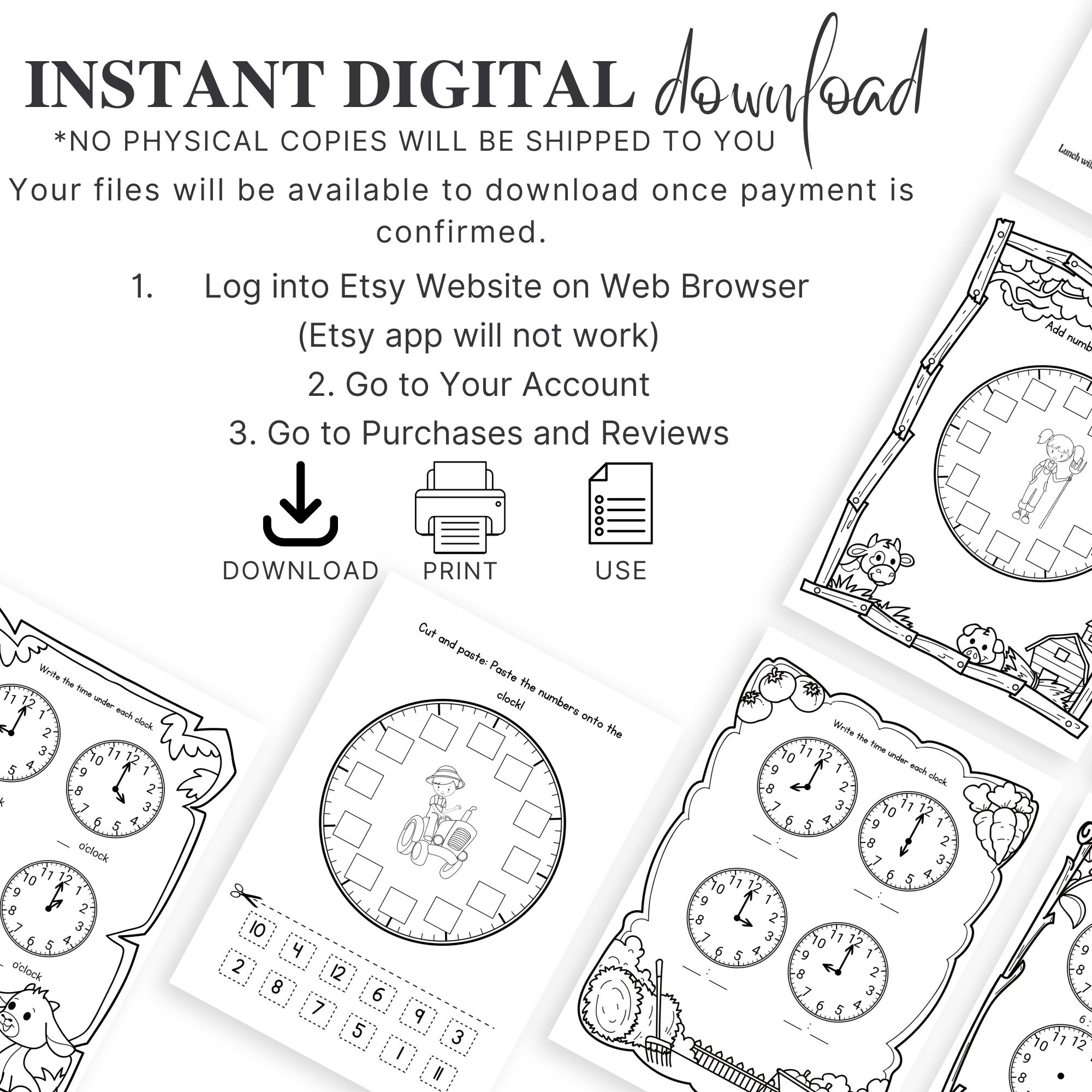 Farm Theme Telling Time to the Hour Worksheets | Clock Practice for ...