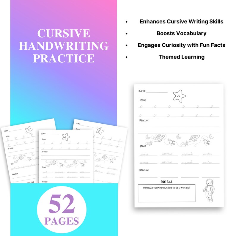 Cursive Writing Worksheets Space-themed Handwriting Practice Uppercase ...