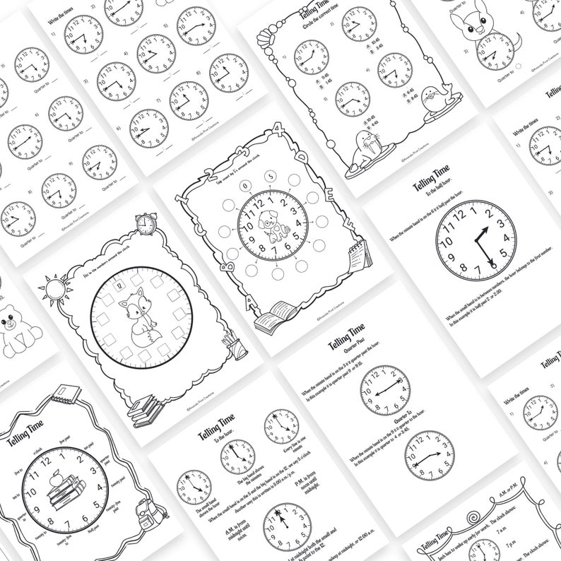 Telling Time Quarter to Hour Worksheets / Clock Practice for Kids ...