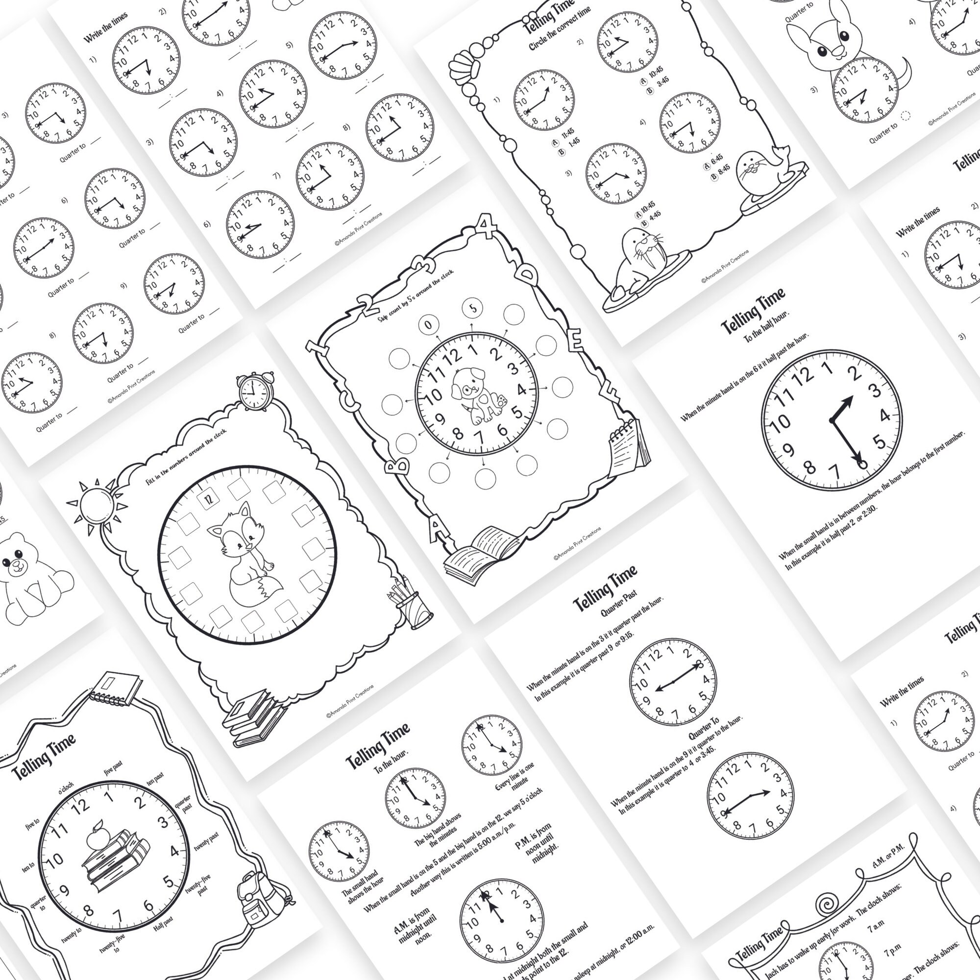 Telling Time Quarter to Hour Worksheets / Clock Practice for Kids ...