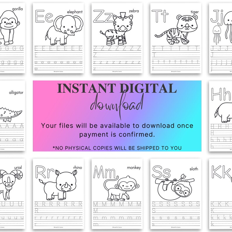 A to Z Letter Tracing Animal Coloring Pages /preschool Handwriting ...