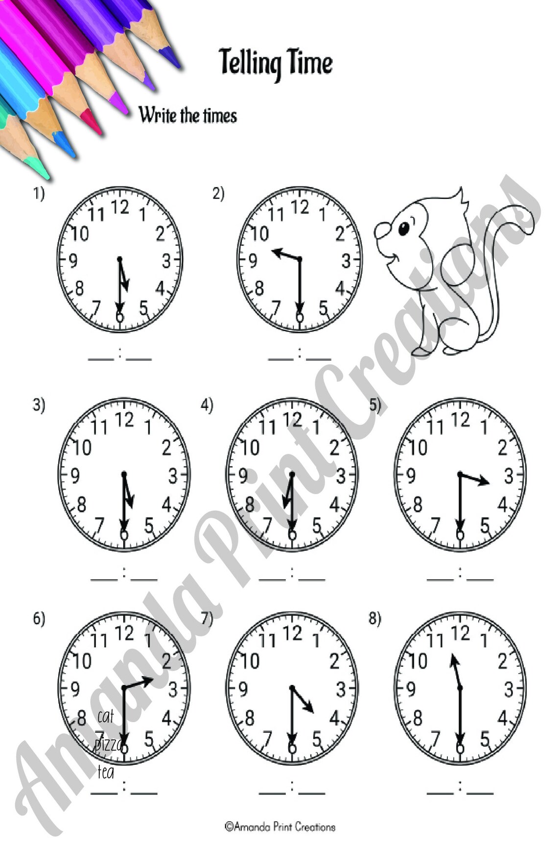 Telling Time to the Half Hour Worksheets / Clock Practice for Kids ...