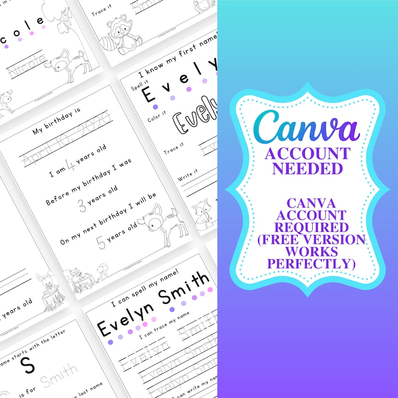 Editable Canva Name Tracing Worksheet - Preschool Handwriting Practice ...