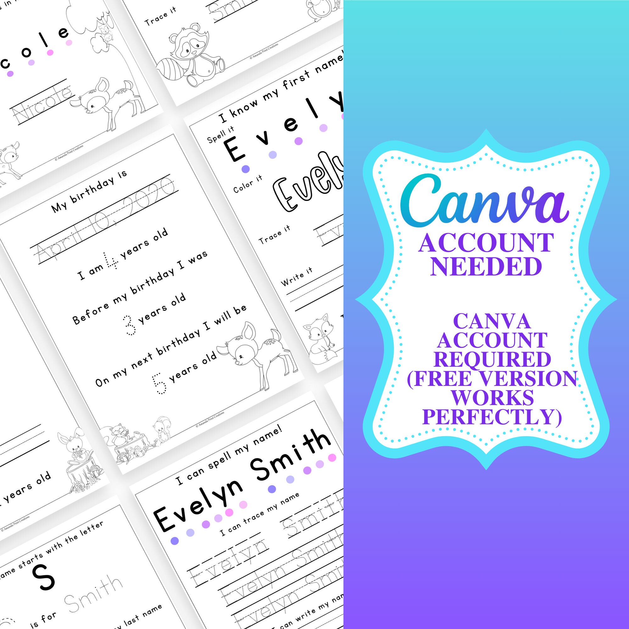 Editable Canva Name Tracing Worksheet - Preschool Handwriting Practice ...