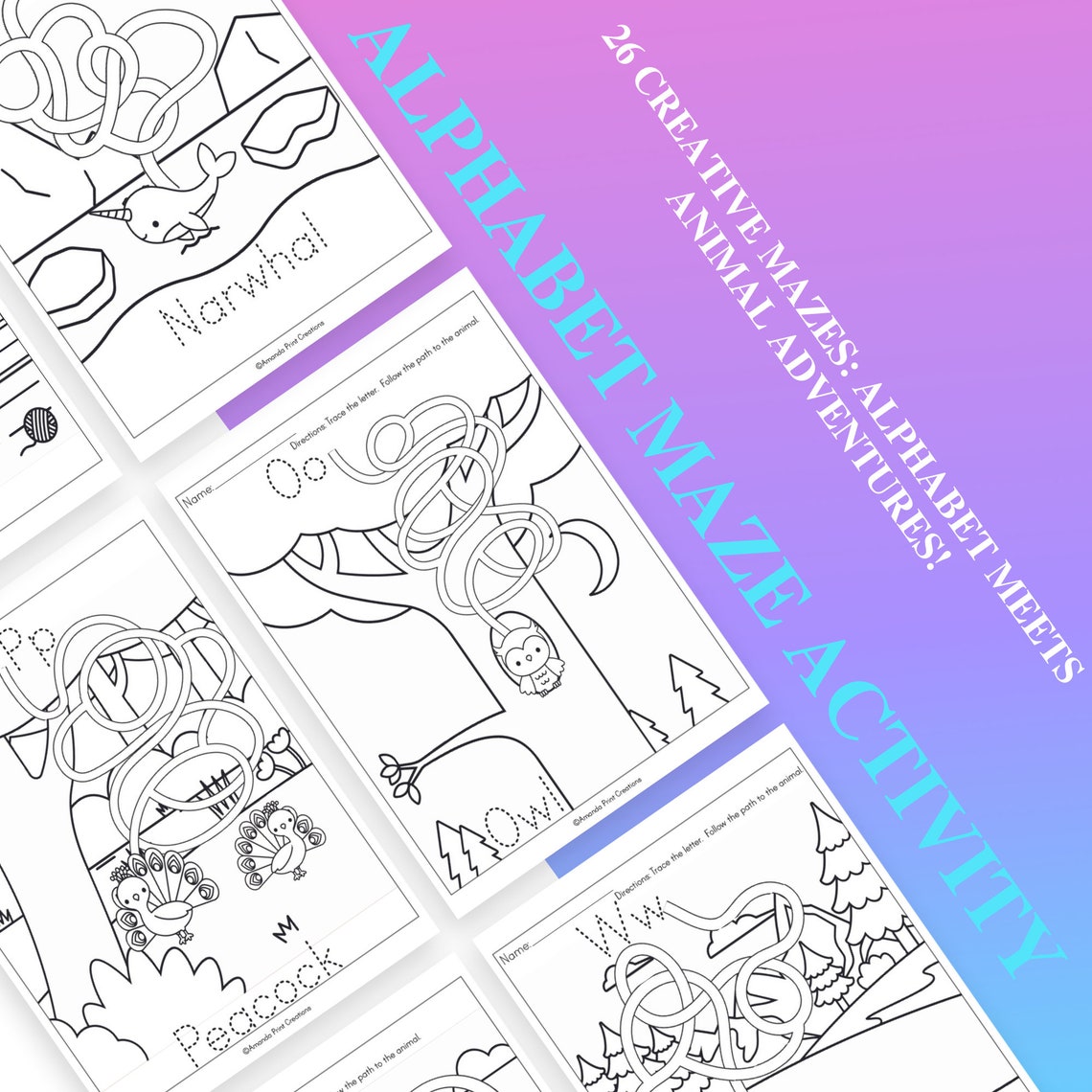 Alphabet Animal Mazes Activity Pages for Kids, Kids Maze Printable - Etsy