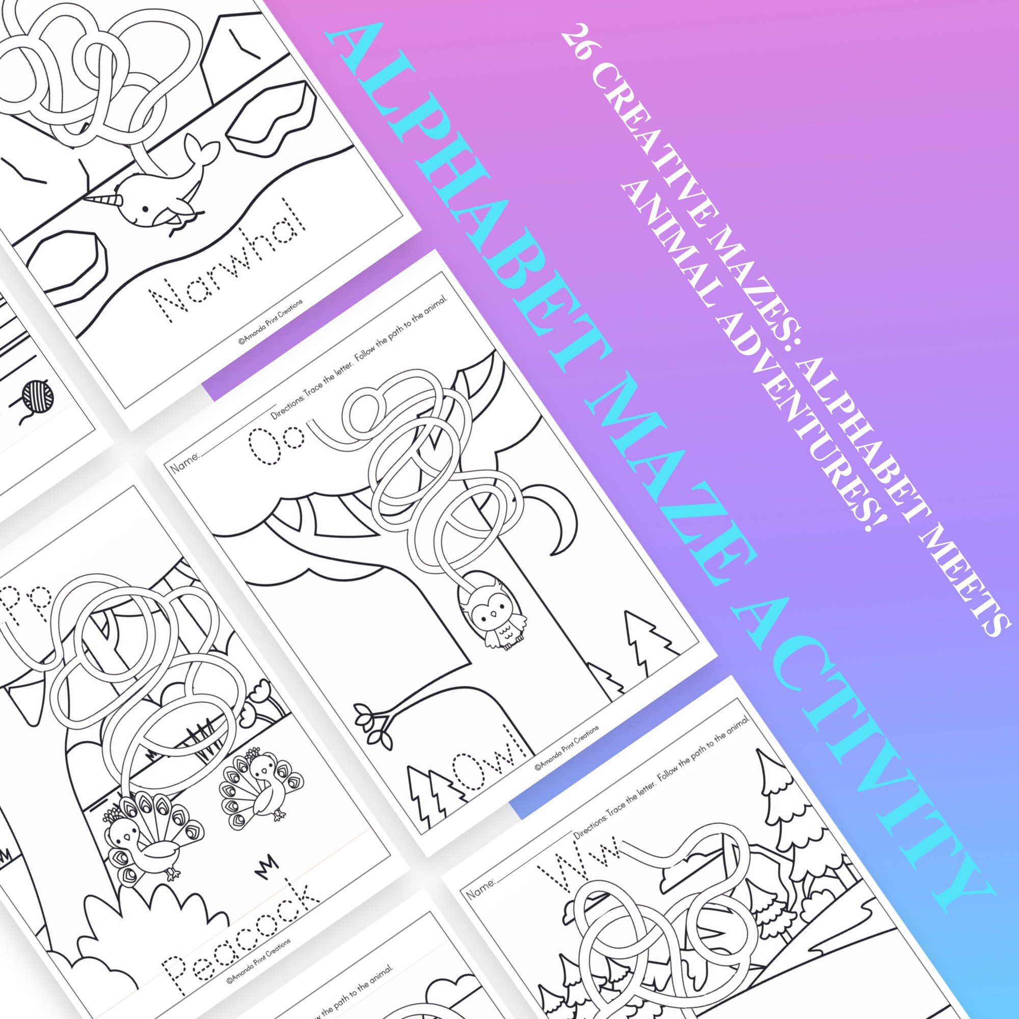 Alphabet Animal Mazes Activity Pages for Kids, Kids Maze Printable - Etsy