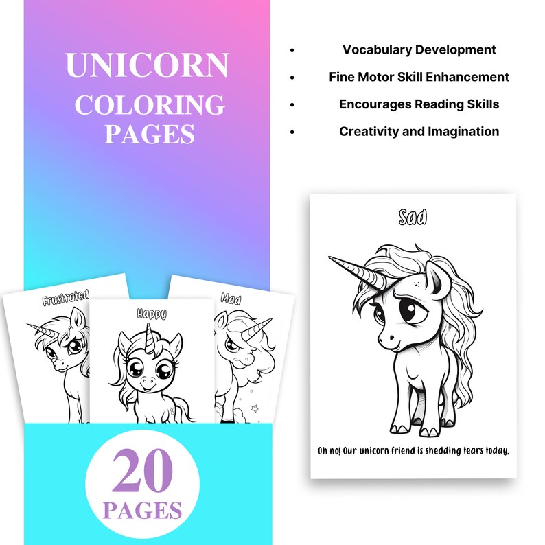 Magical Unicorns Rainbow of Emotions; Fun Coloring Pages for Little ...