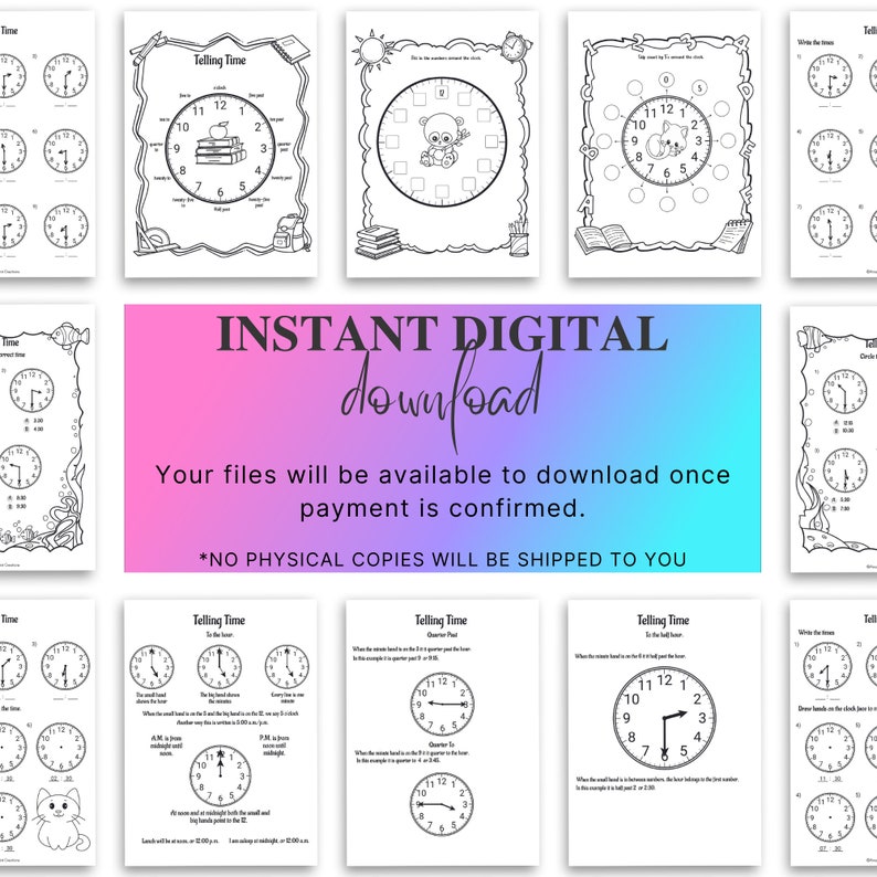 Telling Time to the Half Hour Worksheets / Clock Practice for Kids ...