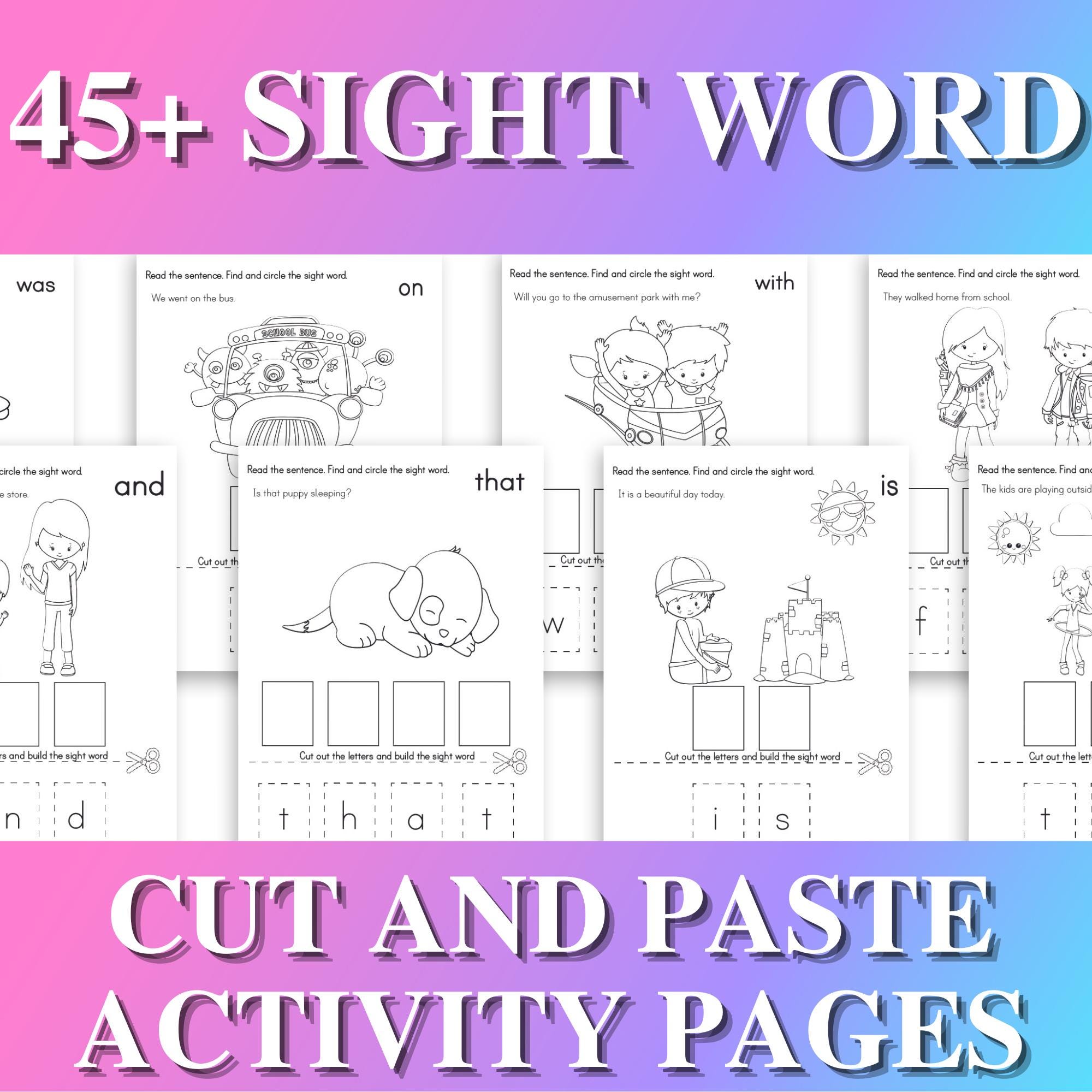 Sight Word Cut And Paste Worksheets