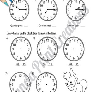 Telling Time Quarter Hour After Worksheets / Clock Practice for Kids ...