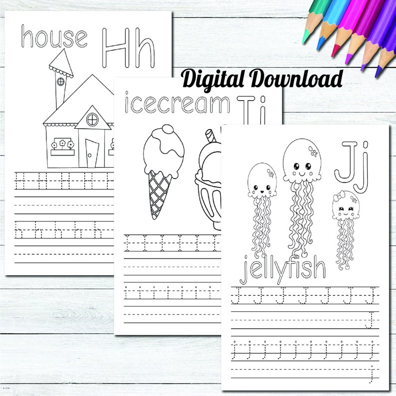 Letter Tracing Coloring Pages /left Handed Preschool - Etsy