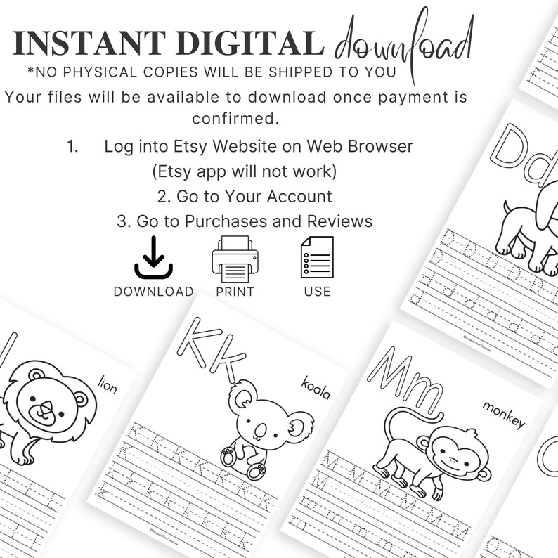 A to Z Letter Tracing Animal Coloring Pages /preschool Handwriting ...