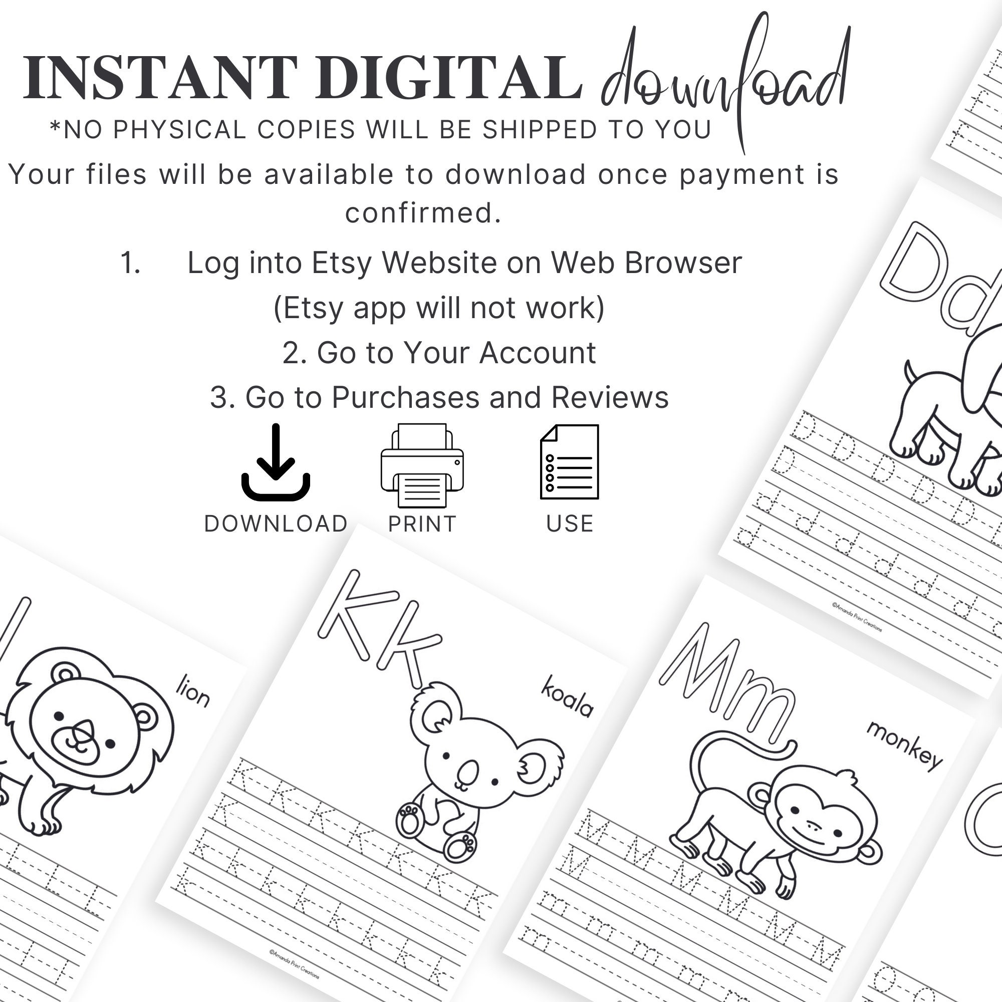 A to Z Letter Tracing Animal Coloring Pages /preschool Handwriting ...