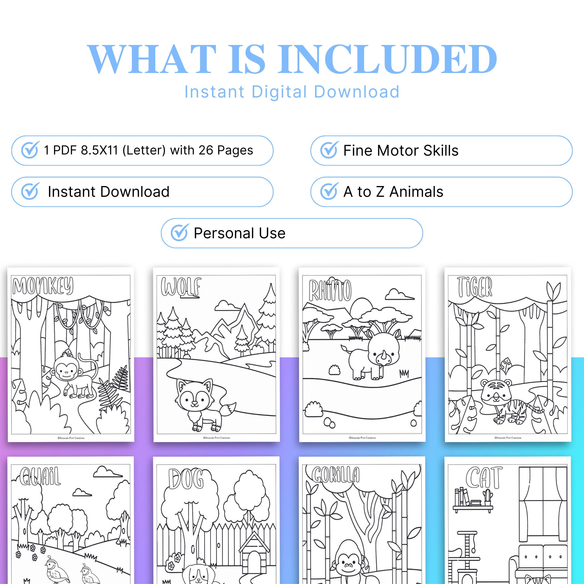 A-Z Animal Coloring Pages for Kids, Printable Alphabet Coloring Sheets ...