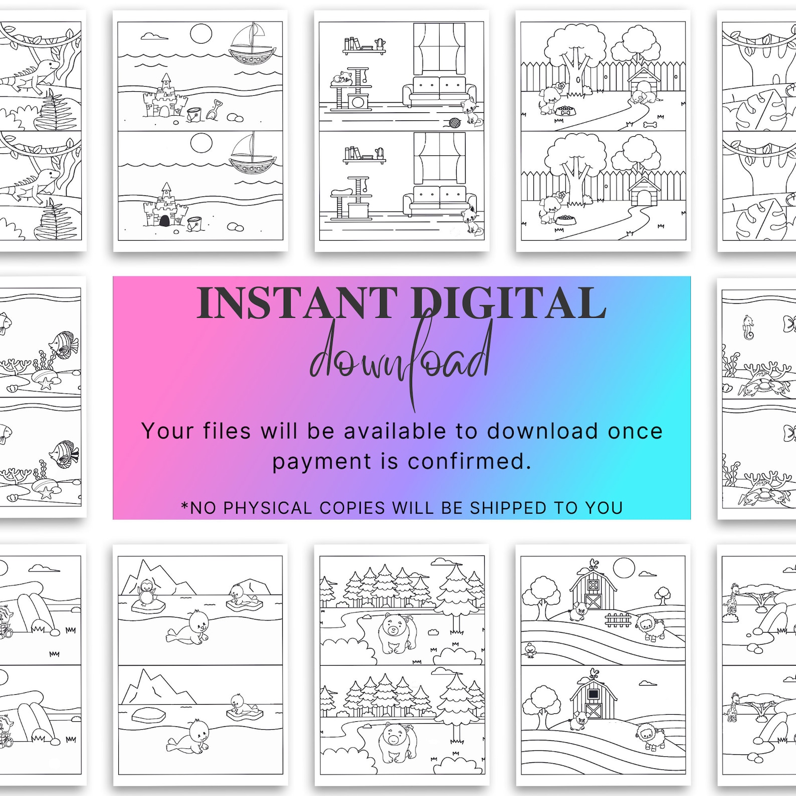 Spot the Difference Coloring Printable Pages for Children - Etsy