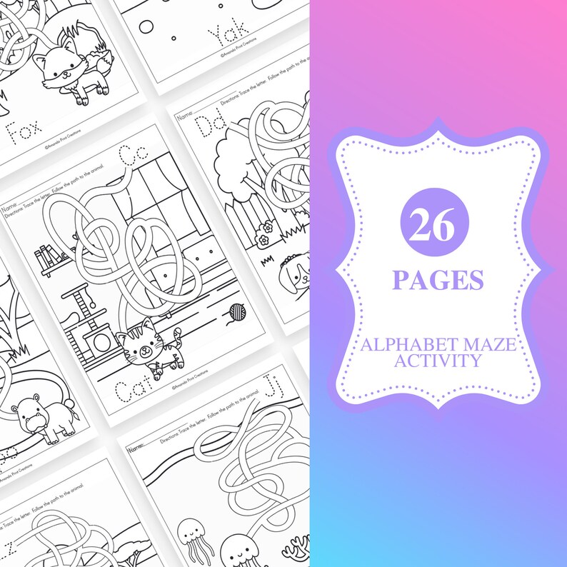 Alphabet Animal Mazes Activity Pages for Kids, Kids Maze Printable - Etsy