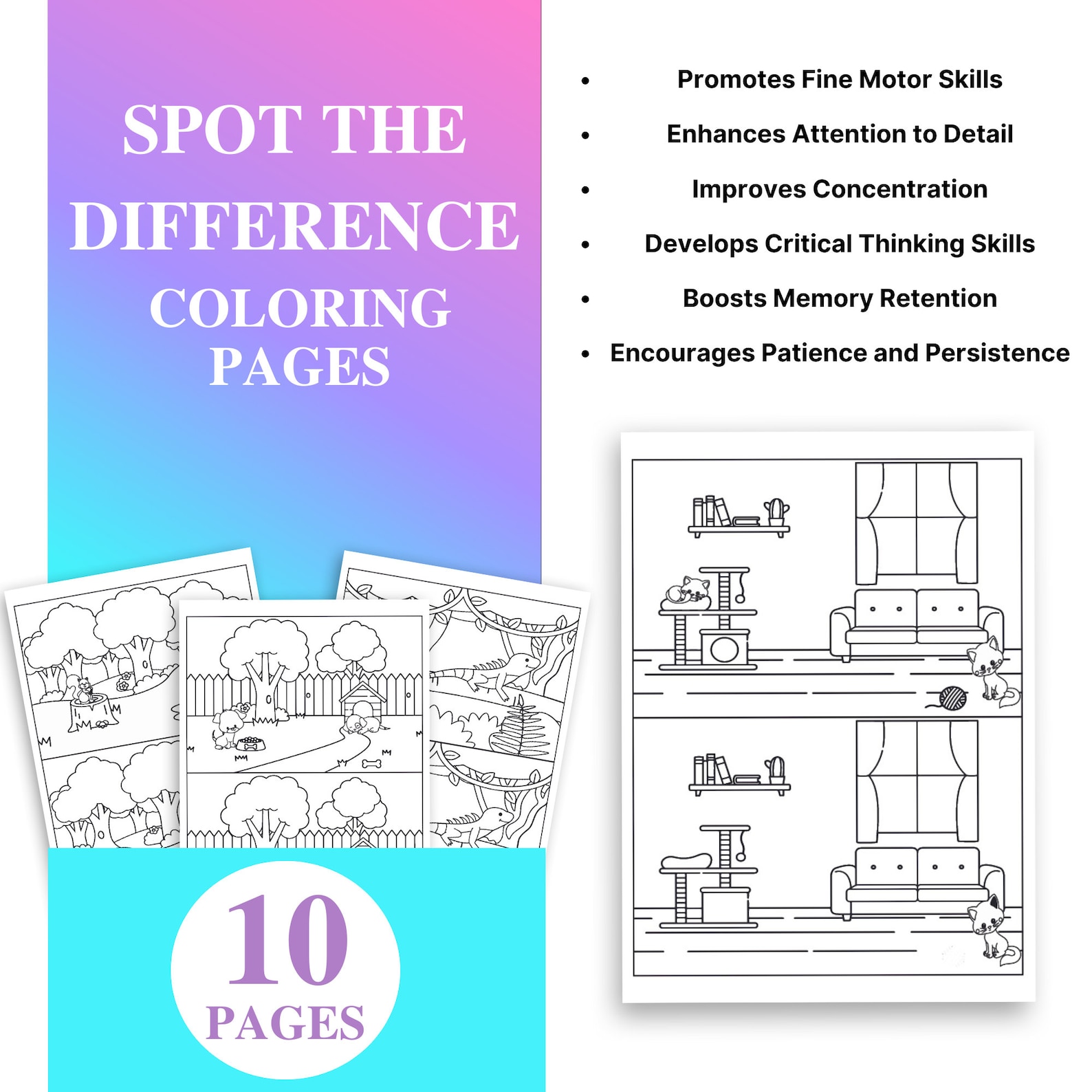 Spot the Difference Coloring Printable Pages for Children - Etsy