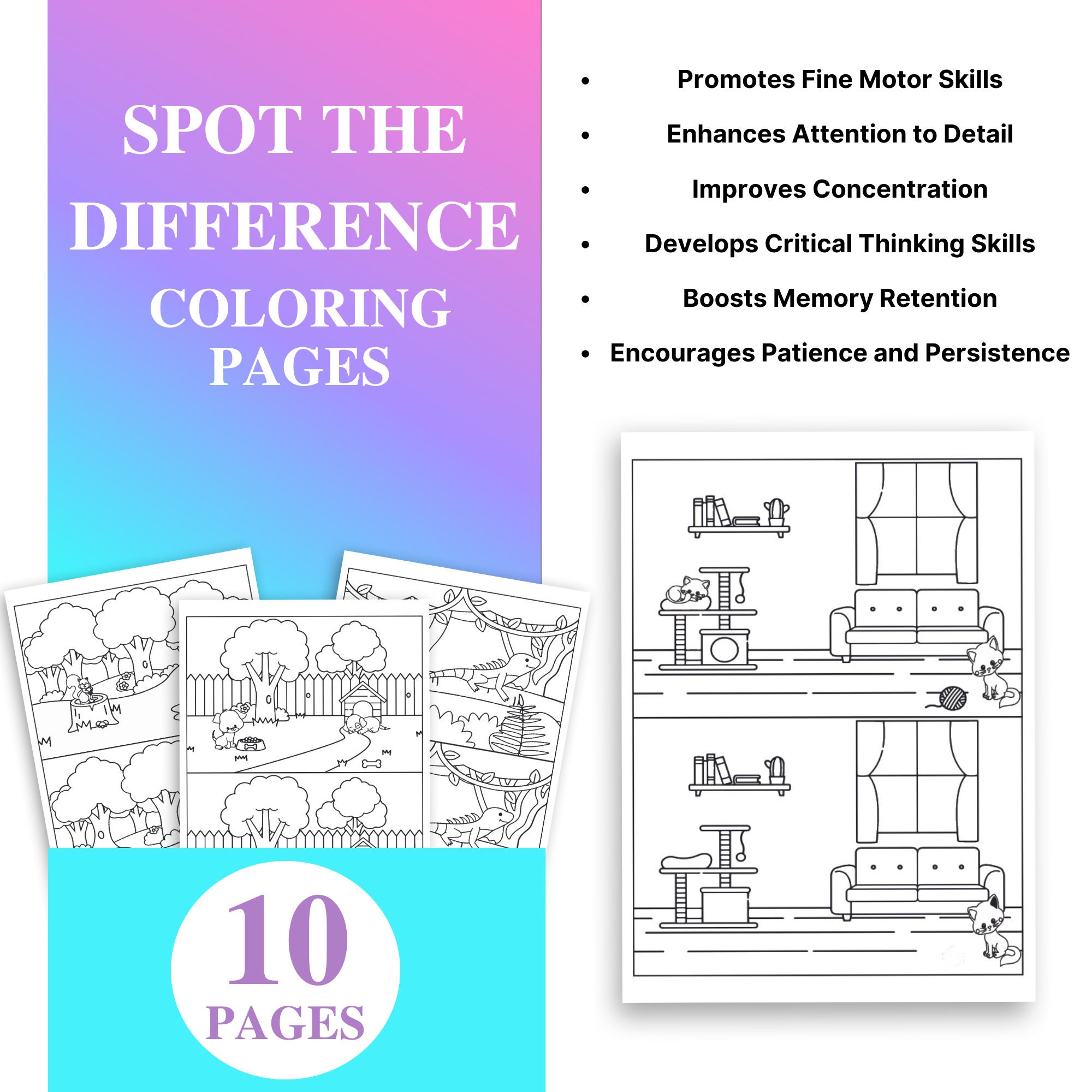 Spot the Difference Coloring Printable Pages for Children - Etsy