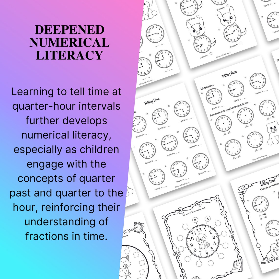 Telling Time Quarter to Hour Worksheets / Clock Practice for Kids ...