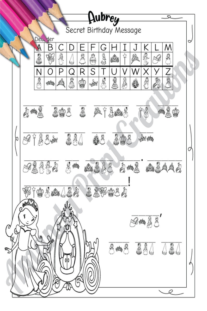 Personalized Princess Themed Birthday Message Decoder for - Etsy