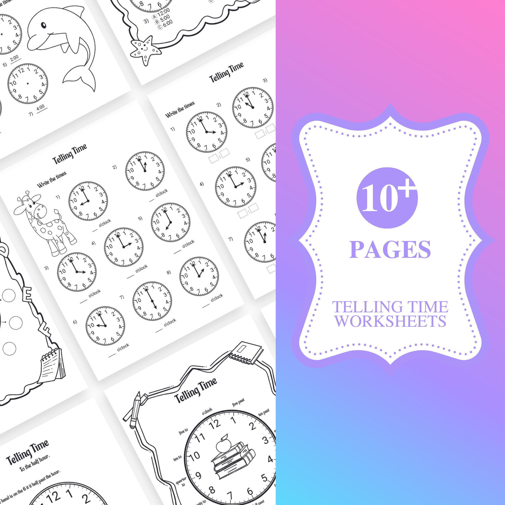 Telling Time to the Hour Worksheets / Clock Practice for Kids /analog ...