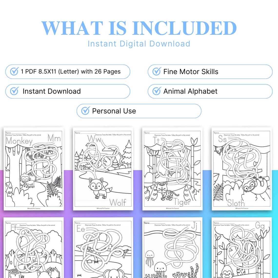 Alphabet Animal Mazes Activity Pages for Kids, Kids Maze Printable - Etsy