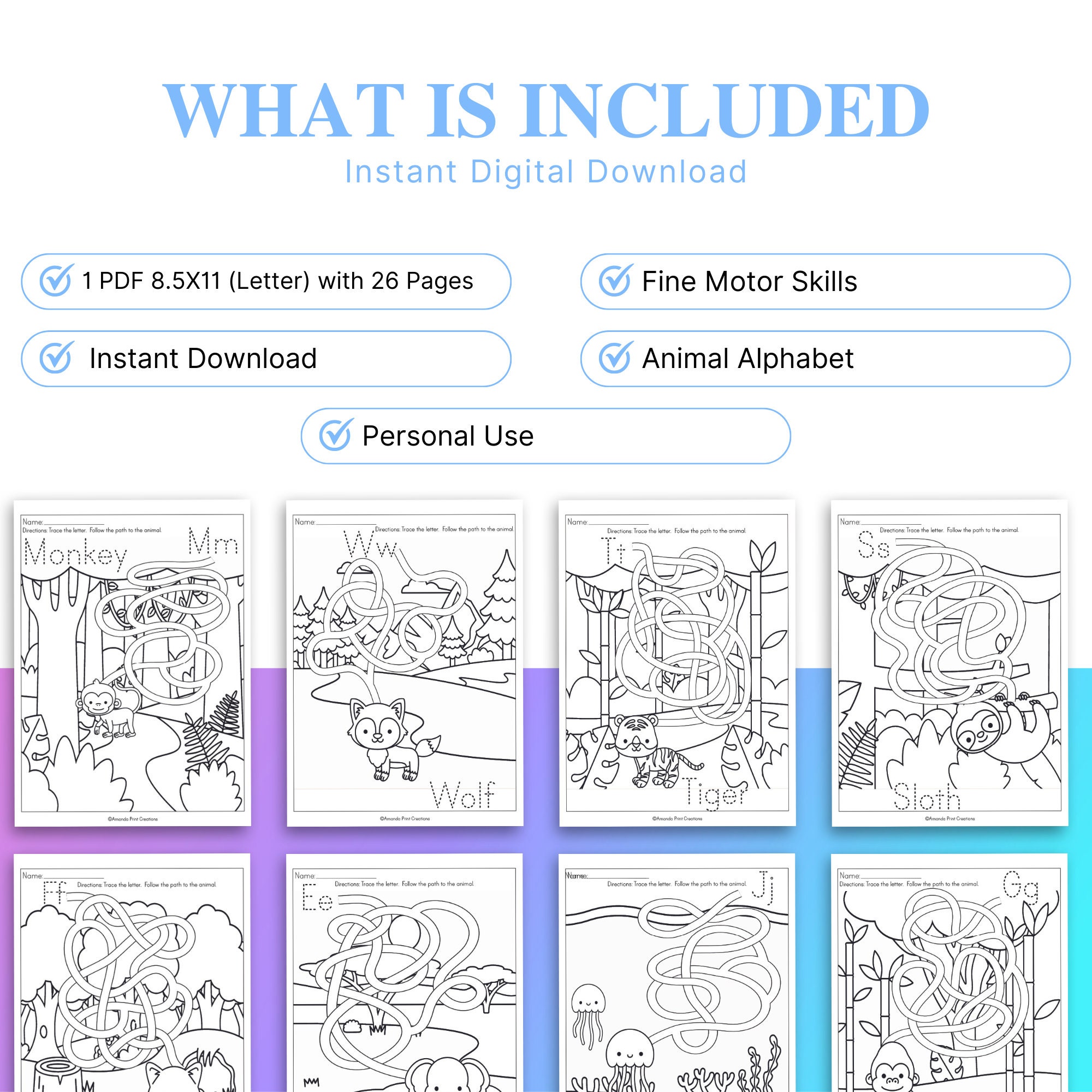 Alphabet Animal Mazes Activity Pages for Kids, Kids Maze Printable - Etsy