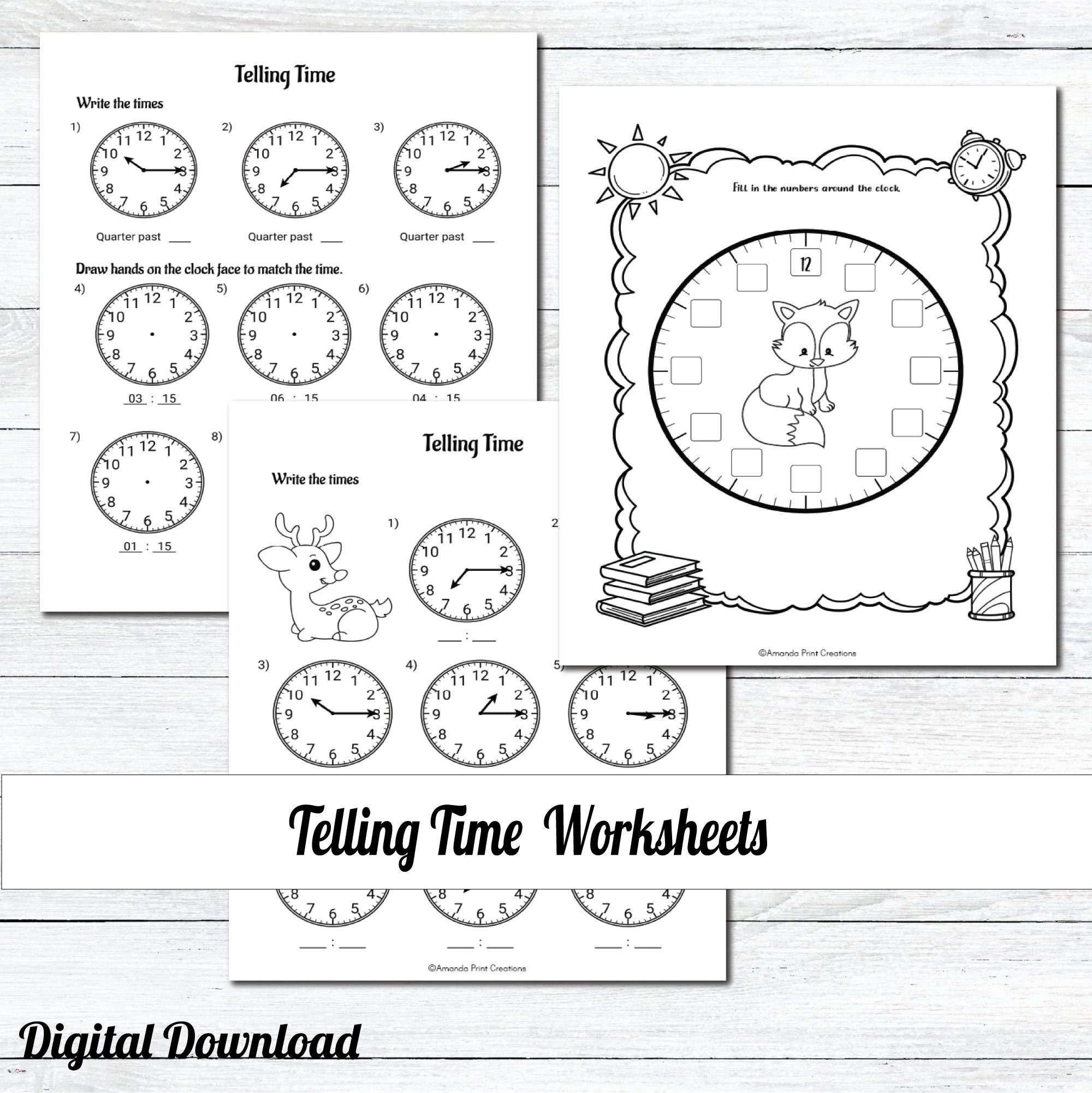 Telling Time Quarter Hour After Worksheets / Clock Practice for Kids ...